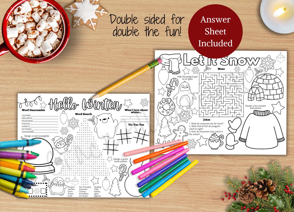 Winter Activity Sheet for Teenagers Children Activity Page Holiday ...