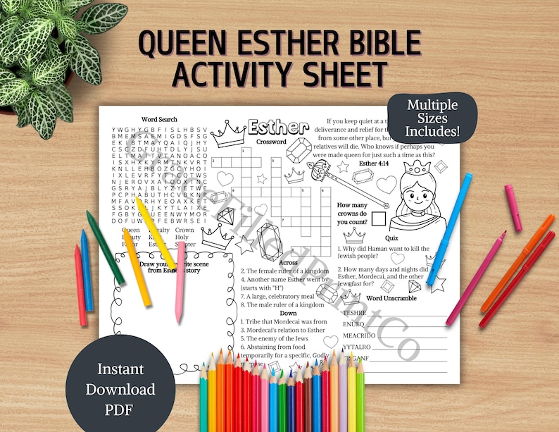 Queen Esther Activity Sheet Christian Page Biblical Educational ...