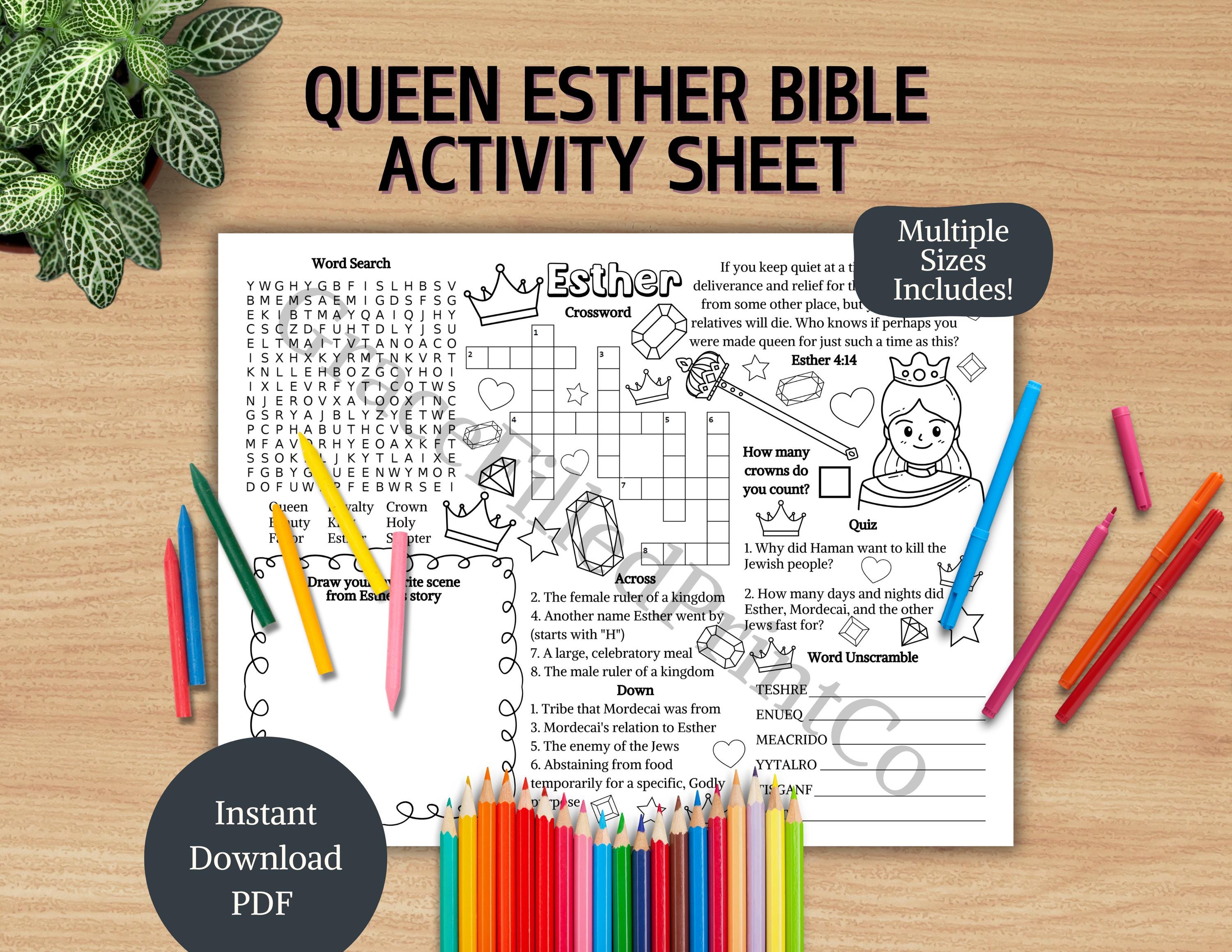 Queen Esther Bible Activity Sheet: Sunday School Placemat, Kids Church ...