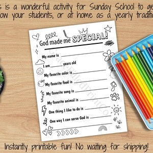 God Made Me Special Page Christian All About Me Sheet Biblical Craft ...