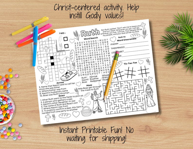 Ruth Bible Story Activity Placemat: Sunday School Printable (PDF ...