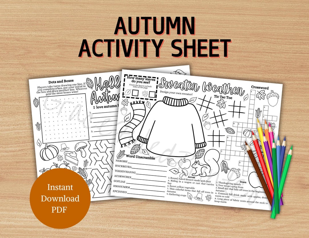 Autumn Activity Sheet for Teens Children Fall Printable Activity ...
