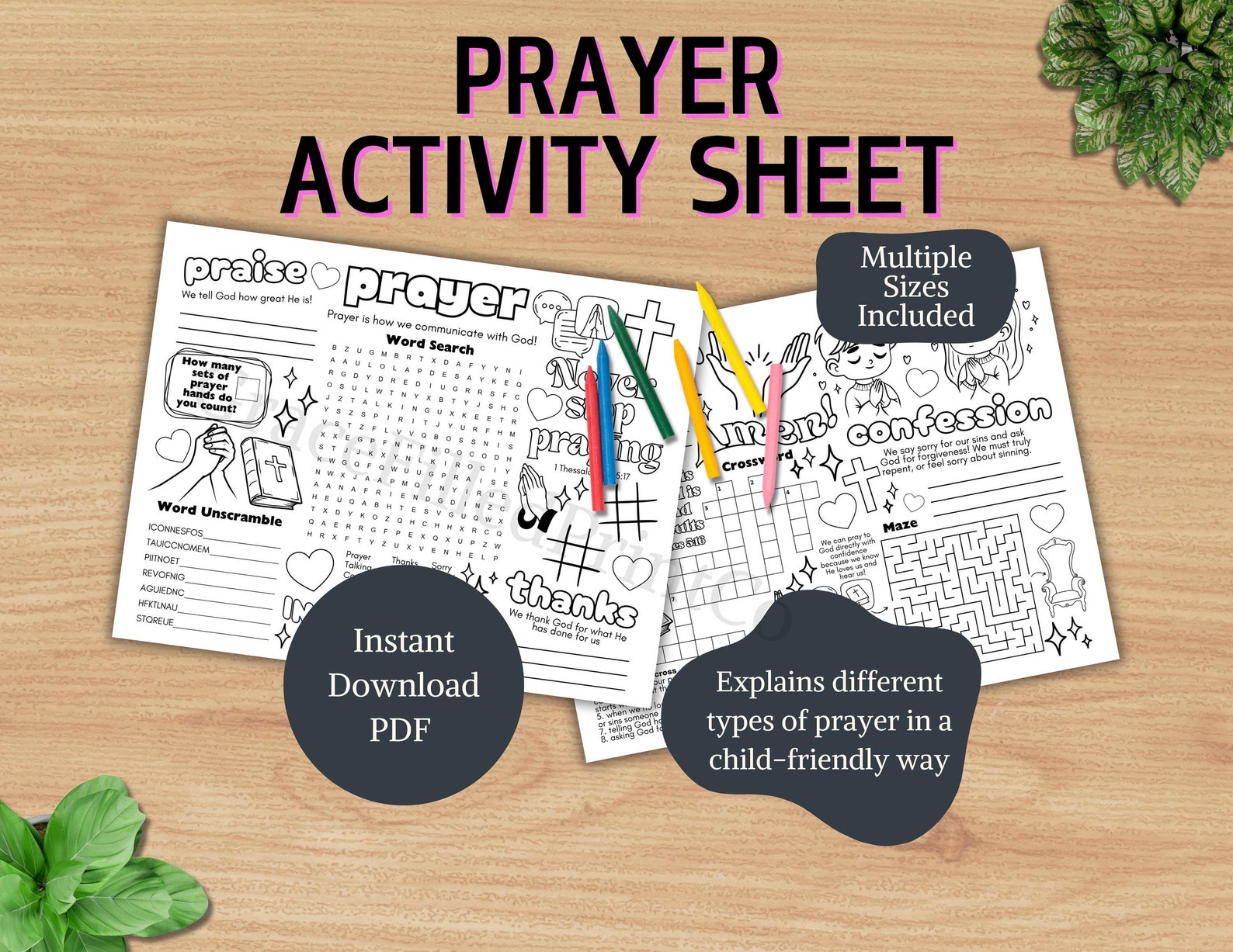 Prayer Educational Activity Placemat for Kids and Teens Biblical ...