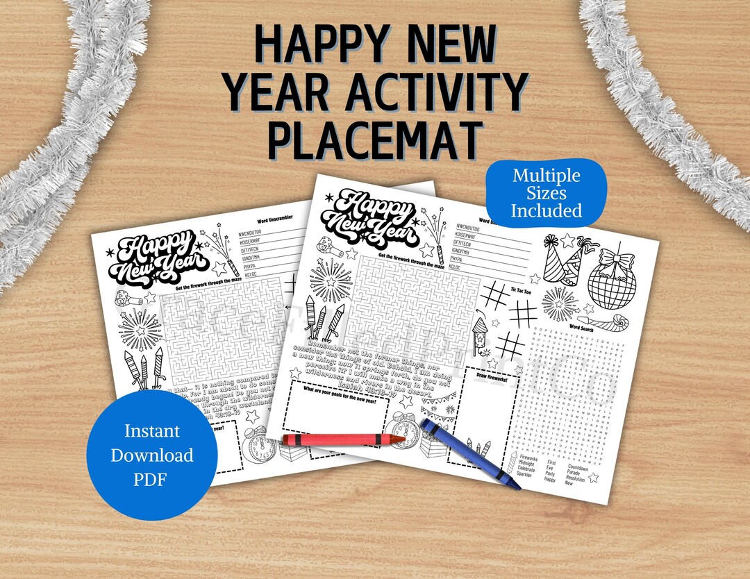 Christian New Year Activity Placemat for Teens New Years Eve Printable ...