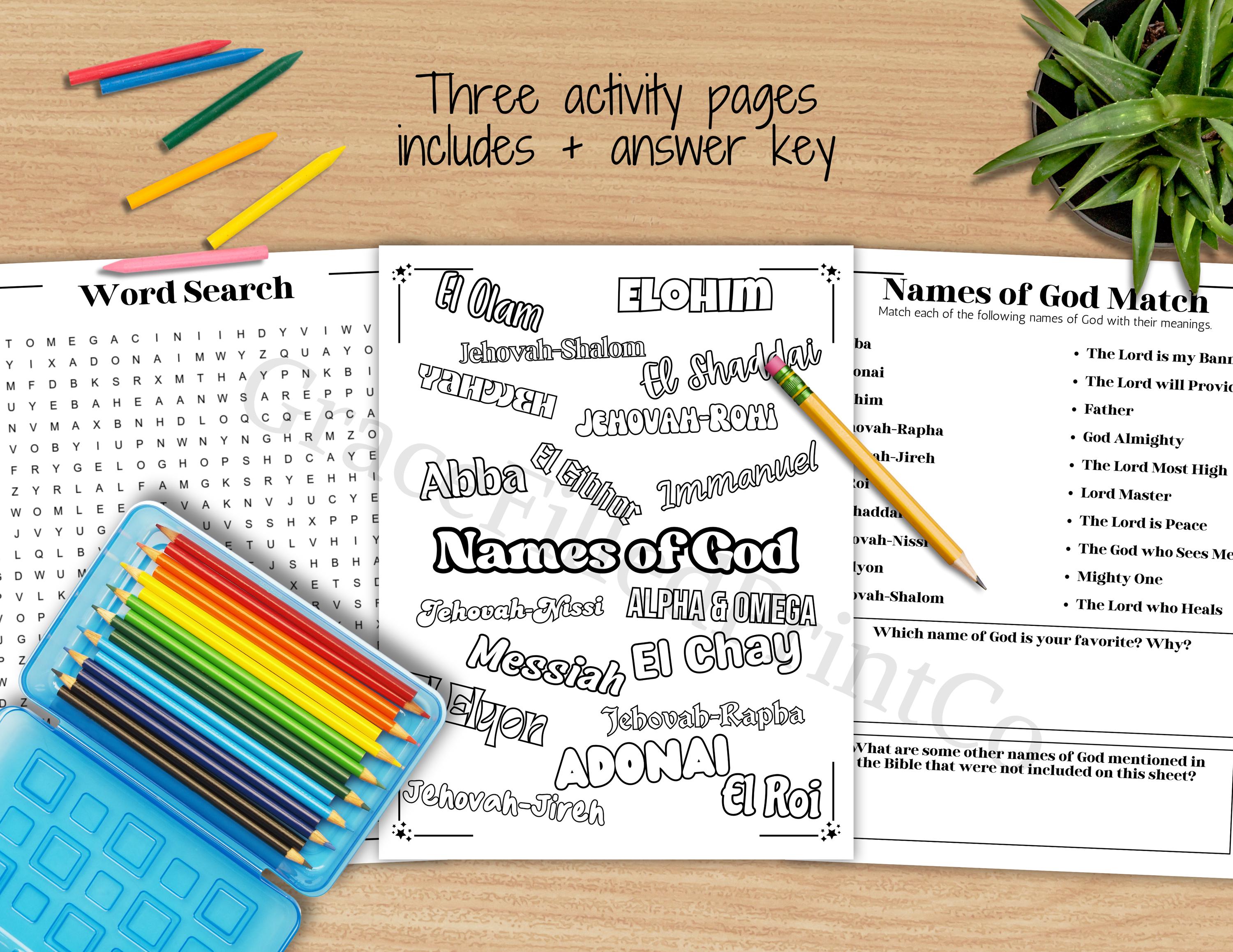 Names of God Activity Sheet Set for Children and Teens Fun Sunday ...