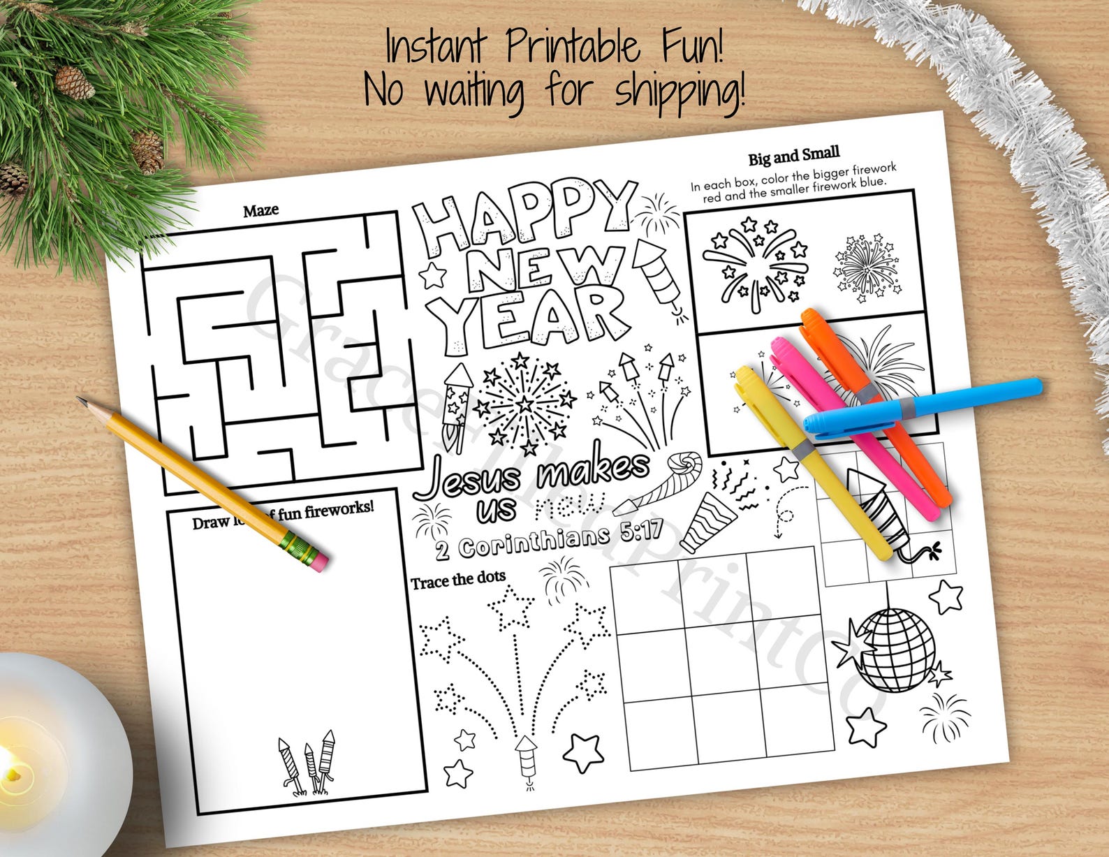 Happy New Year Activity Placemat for Young Children New Years Eve ...