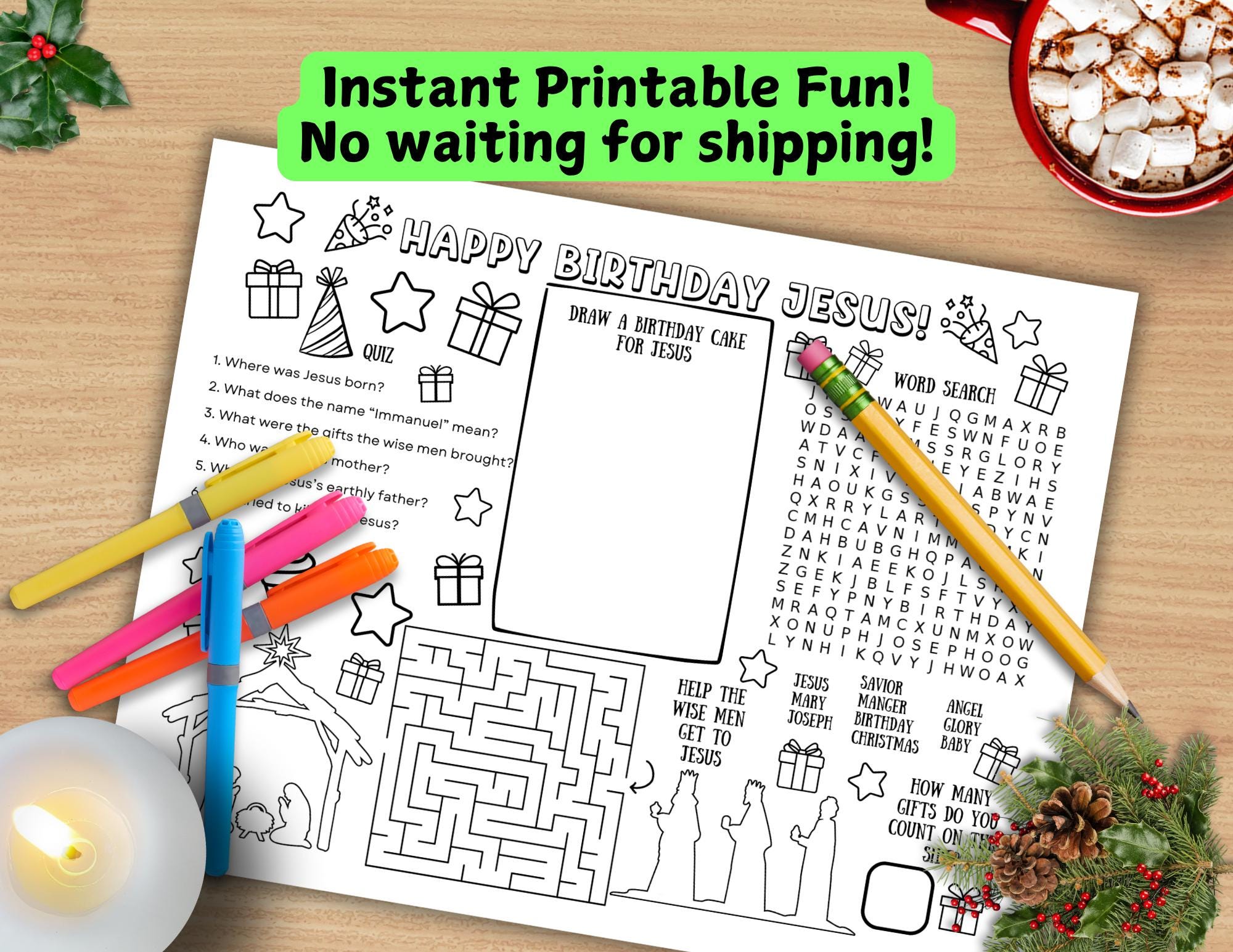 Christian Christmas Activity Sheet | Happy Birthday Jesus Activity Page ...