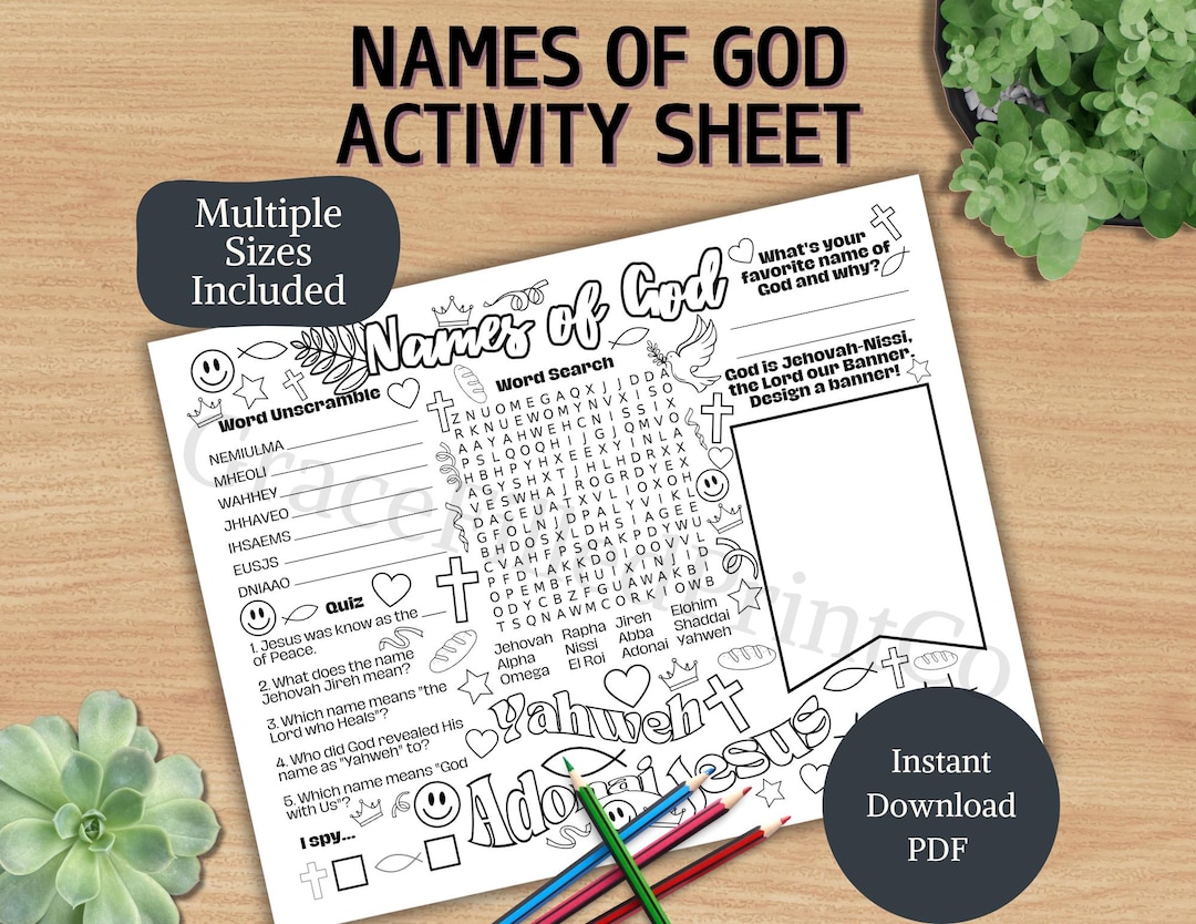 Names of God Activity Placemat Printable Christian Activities Sunday ...