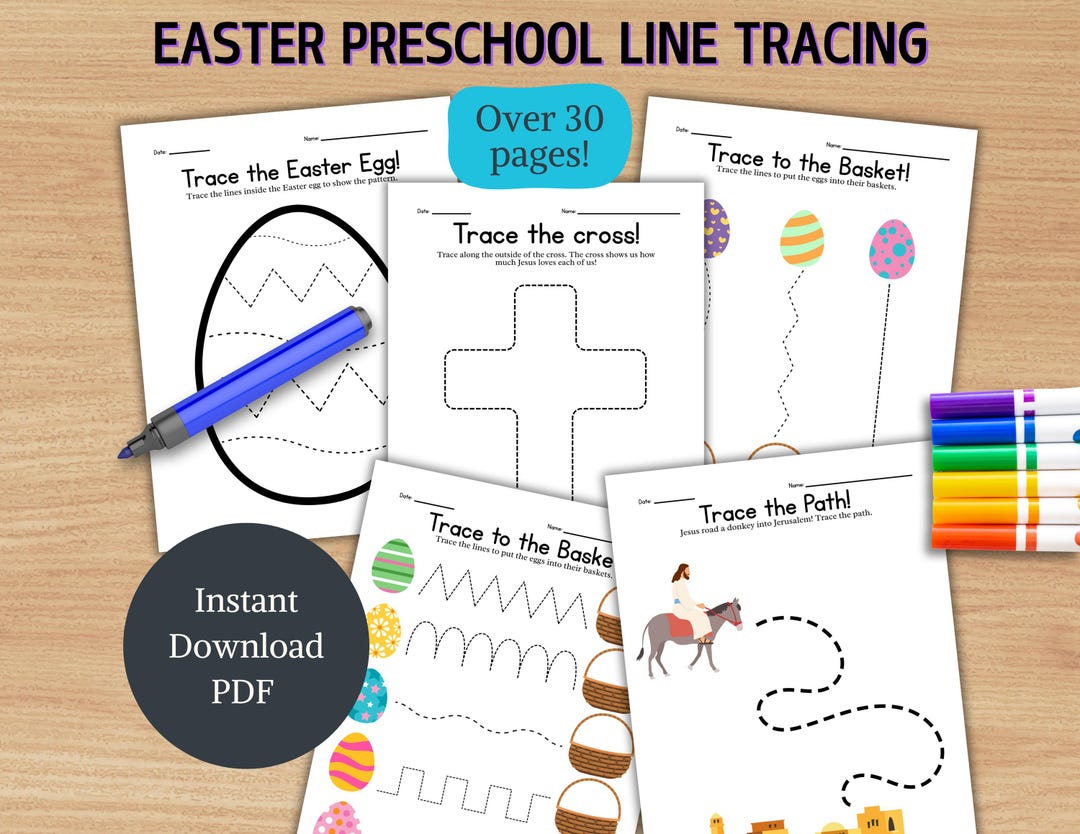 30+ Easter Toddler Printable Line Tracing Worksheets Preschool Fine ...