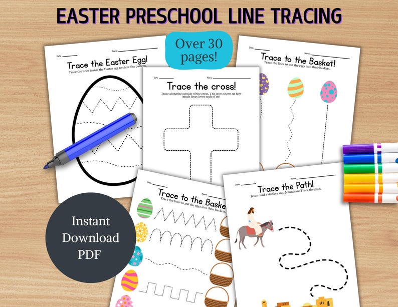 30+ Easter Toddler Printable Line Tracing Worksheets Preschool Fine ...