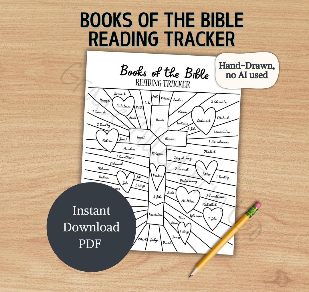 Kids Hand-drawn Books of the Bible Reading Tracker Cross Printable ...