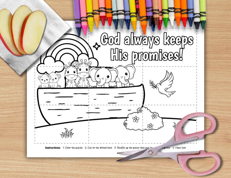 God's Promises Noah's Ark Printable Puzzle: Kids Christian Coloring ...