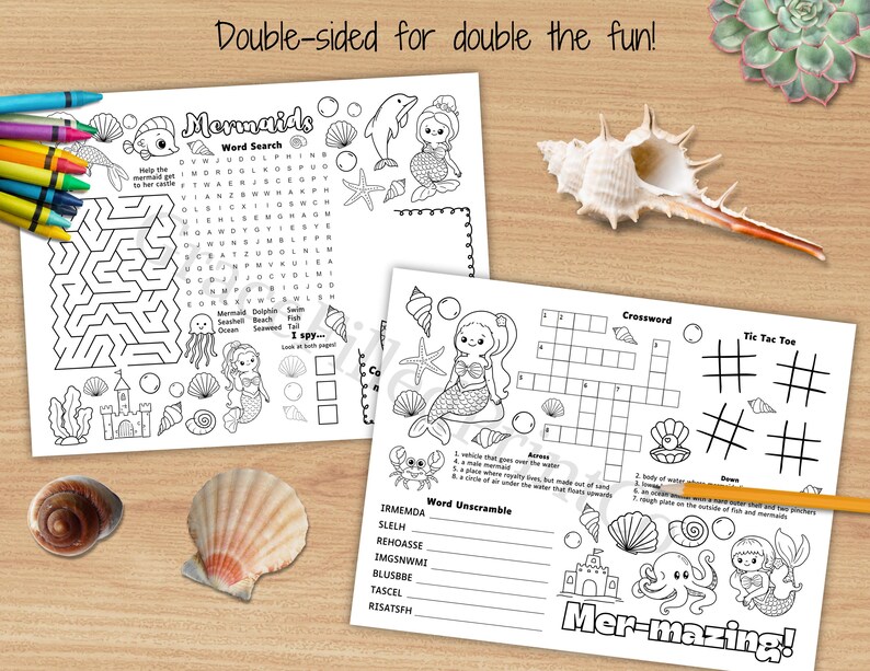 Mermaids Printable Activity Placemat for Kids and Preteens Mermaid ...