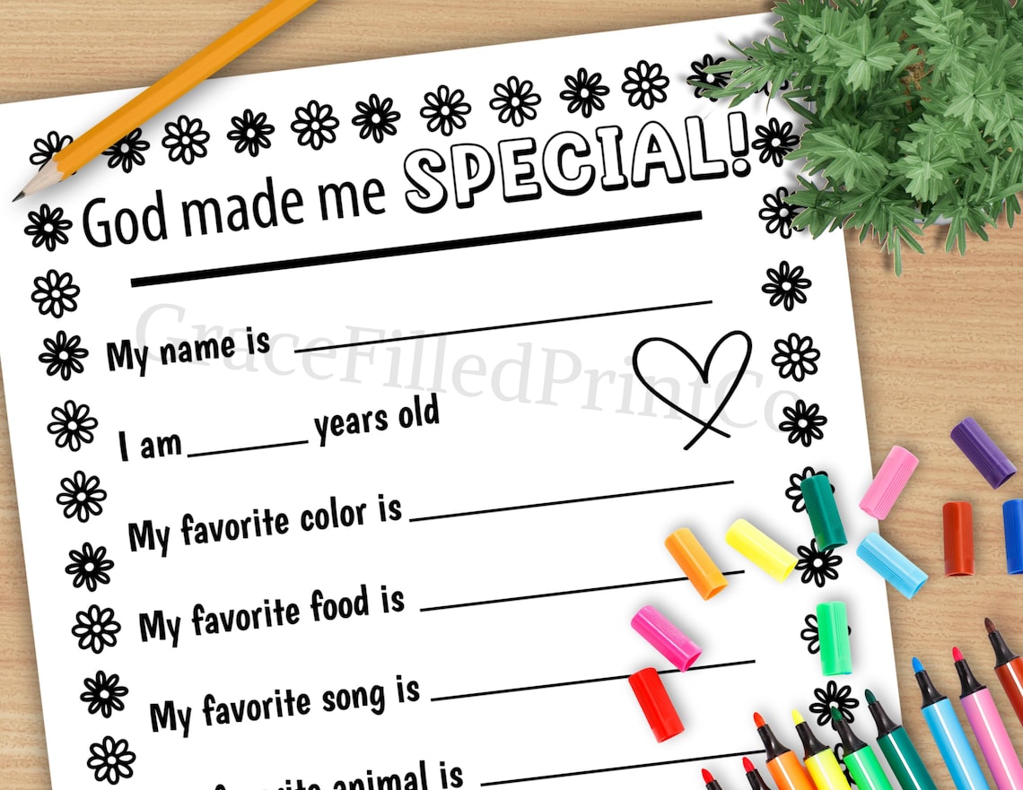 Christian All About Me Sheet: God Made Me Special Printable (PDF) - Etsy