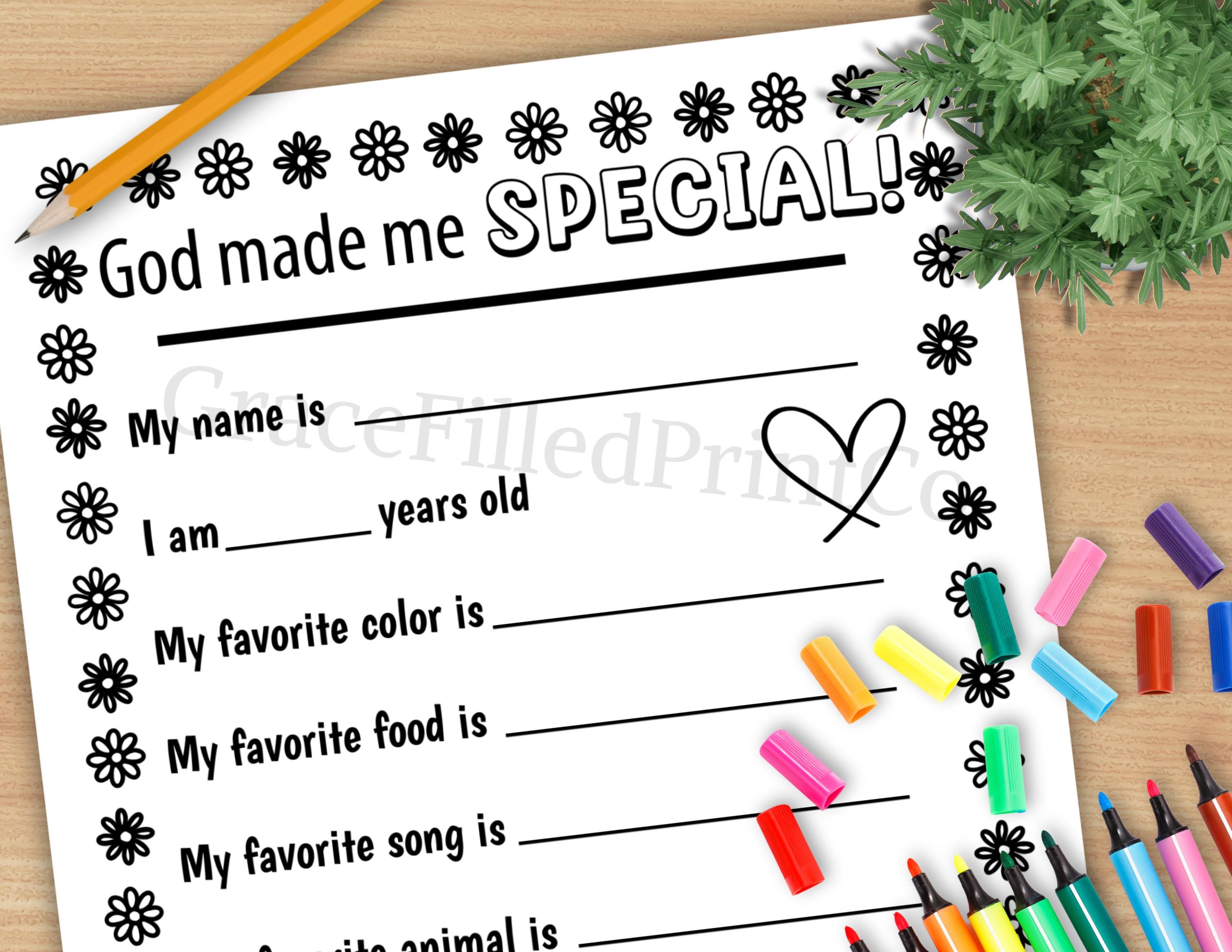 Christian All About Me Sheet: God Made Me Special Printable (PDF) - Etsy