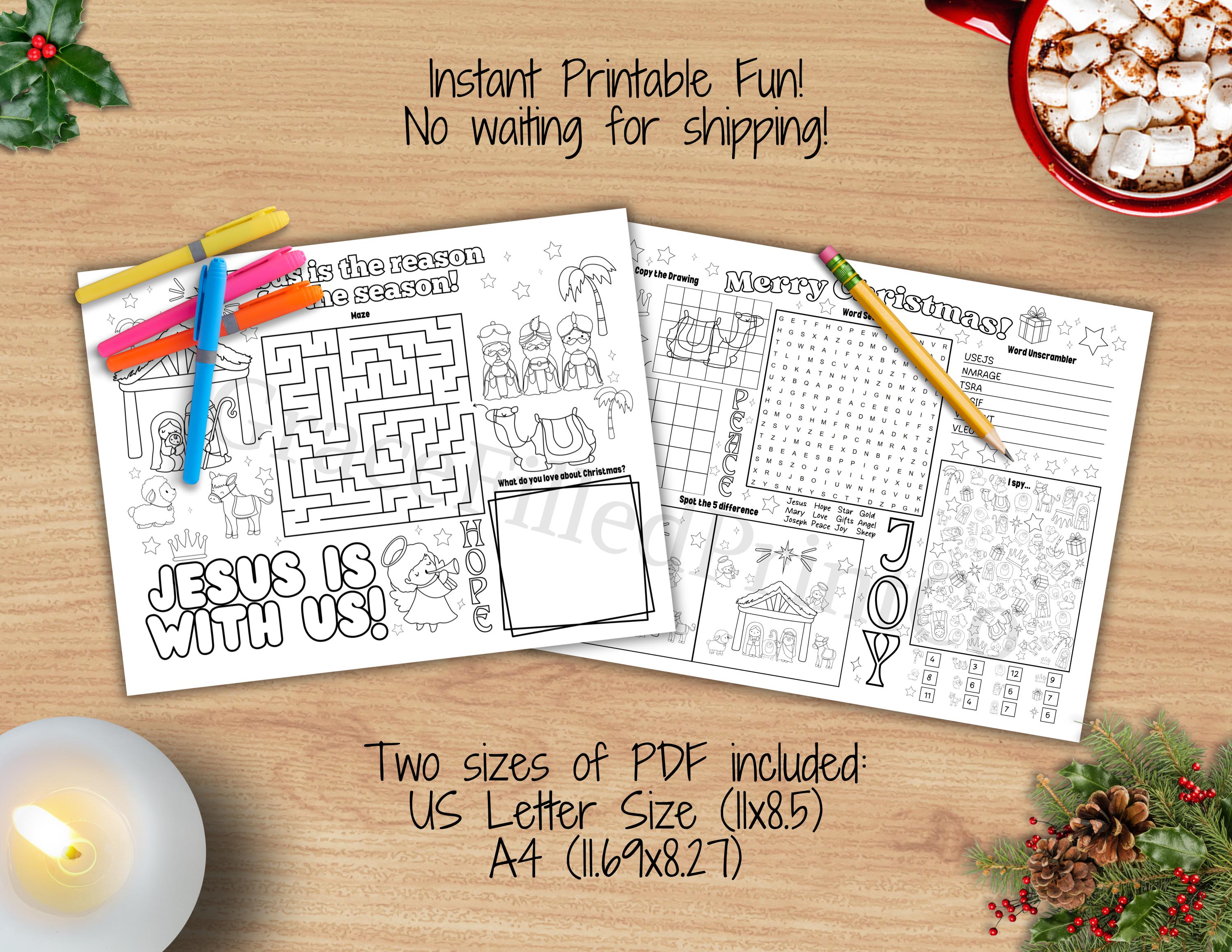 Christian Christmas Activity Placemat Nativity Printable for Kids ...