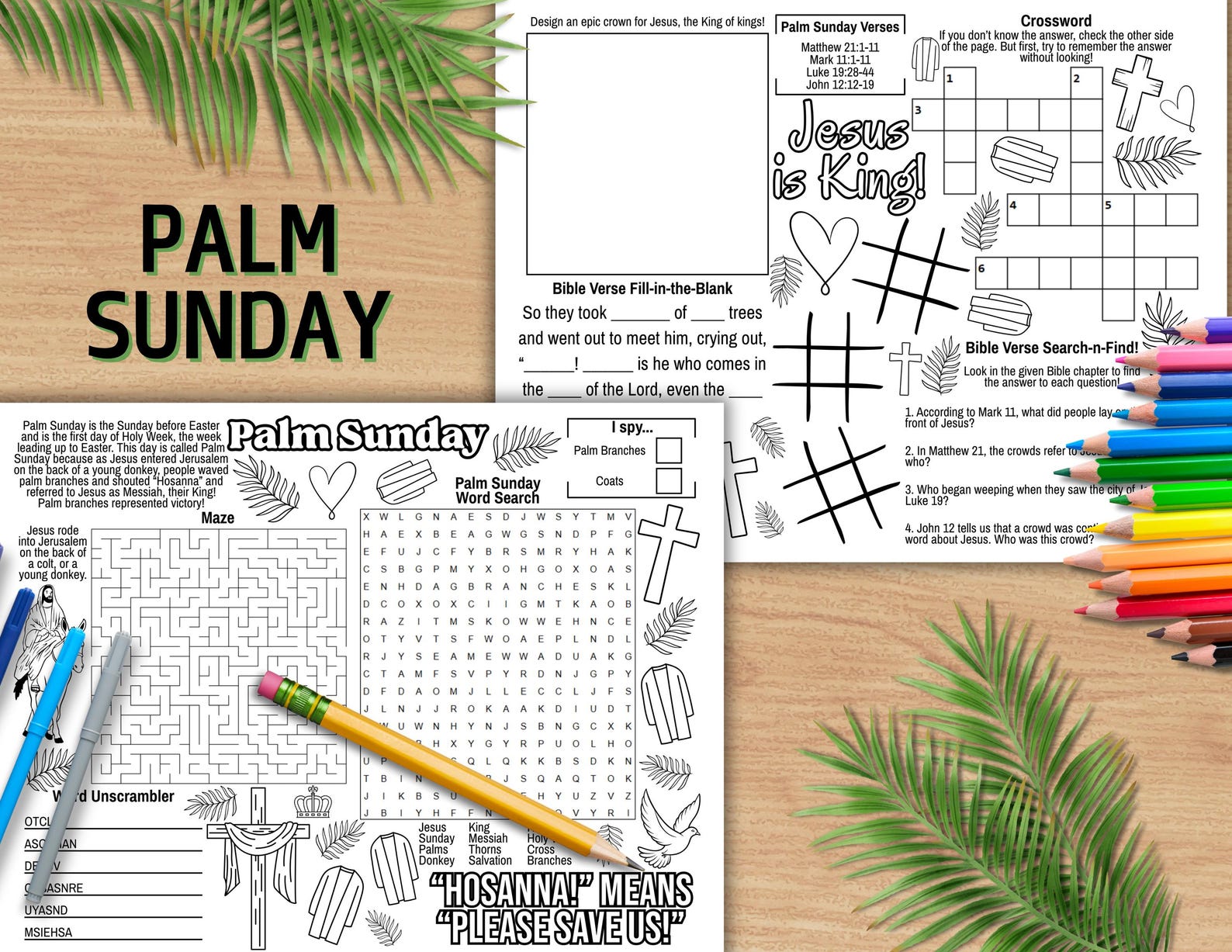 Set of 4 Printable Activity Placemats - Easter, Palm Sunday, Holy Week ...
