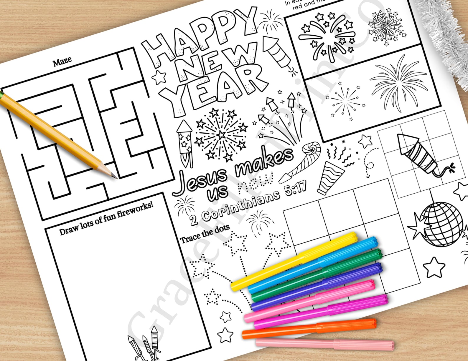 Happy New Year Activity Placemat for Young Children New Years Eve ...