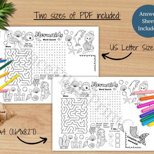 Mermaids Printable Activity Placemat for Kids and Preteens Mermaid ...
