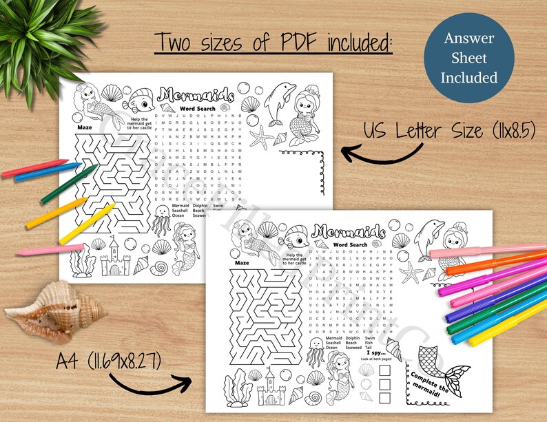 Mermaids Printable Activity Placemat for Kids and Preteens Mermaid ...