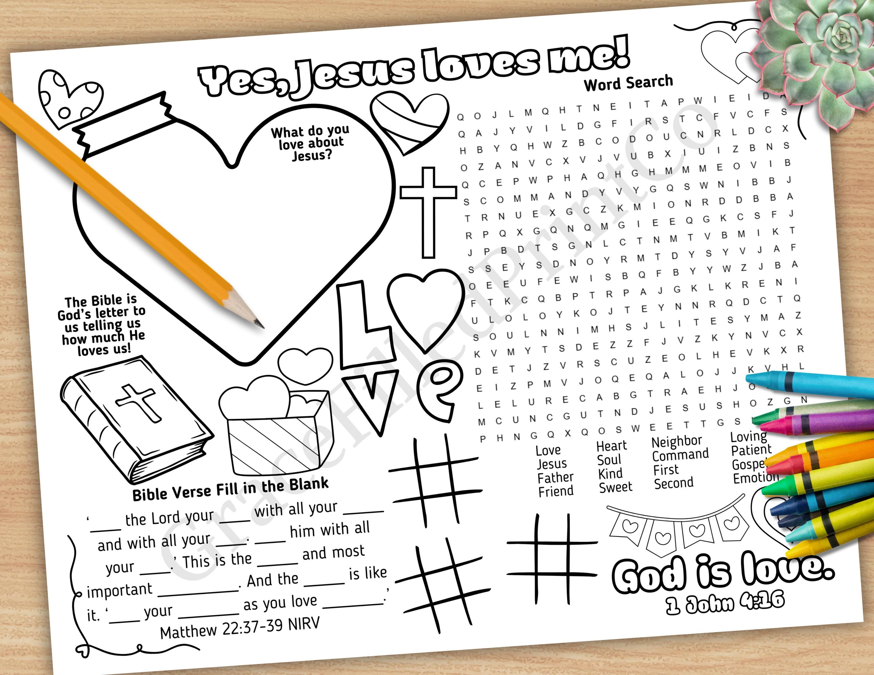 Jesus Loves Me Activity Placemat Christian Activity Sheet Biblical ...
