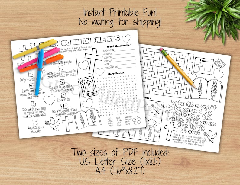 The Ten Commandments Activity Sheets for Kids Christian Activities ...
