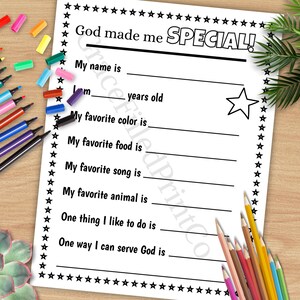 Christian All About Me Sheet: God Made Me Special - Sunday School ...