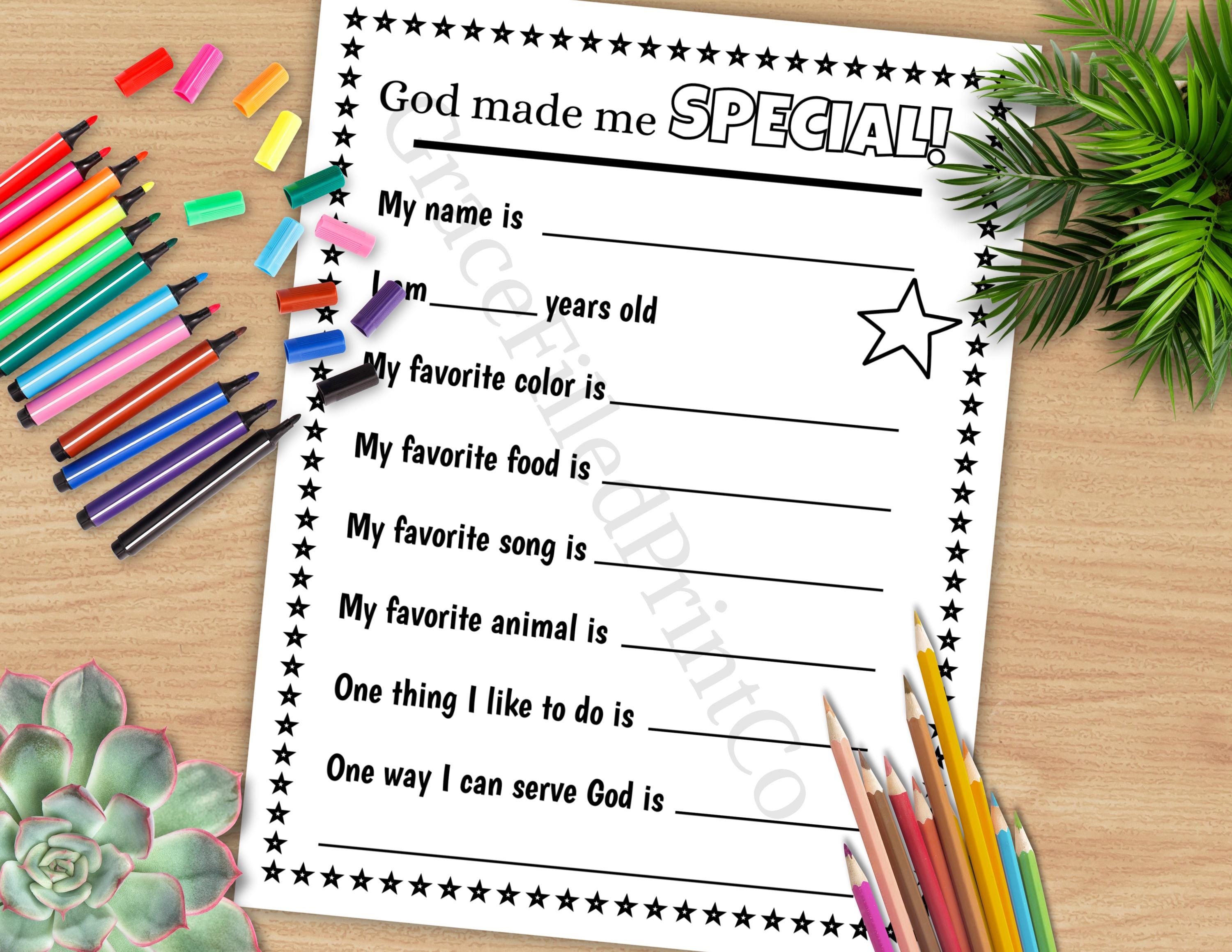 Christian All About Me Sheet: God Made Me Special - Sunday School ...