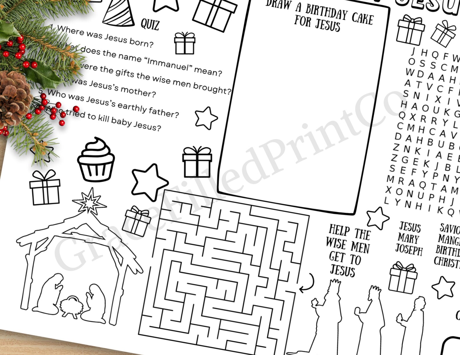 Christian Christmas Activity Sheet Happy Birthday Jesus Activity Pages ...