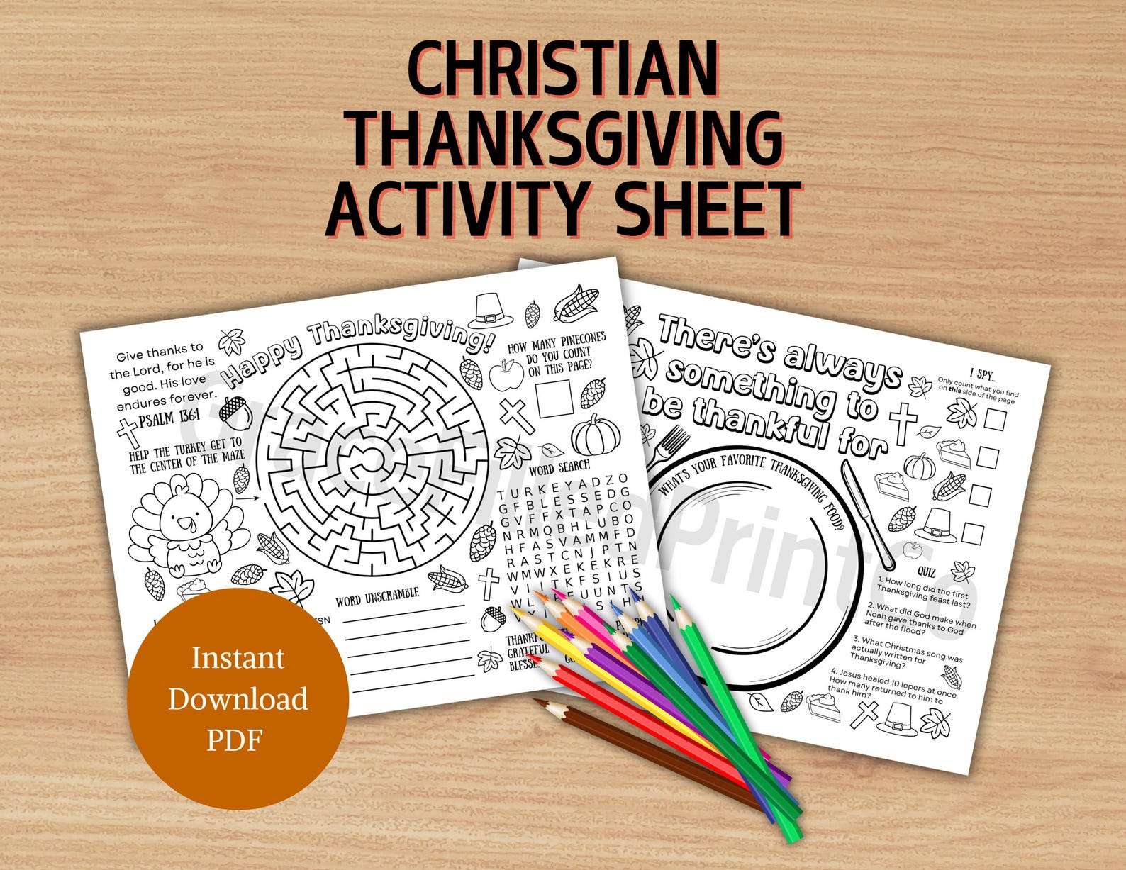 Christian Thanksgiving Activity Placemat: Sunday School Thankfulness ...