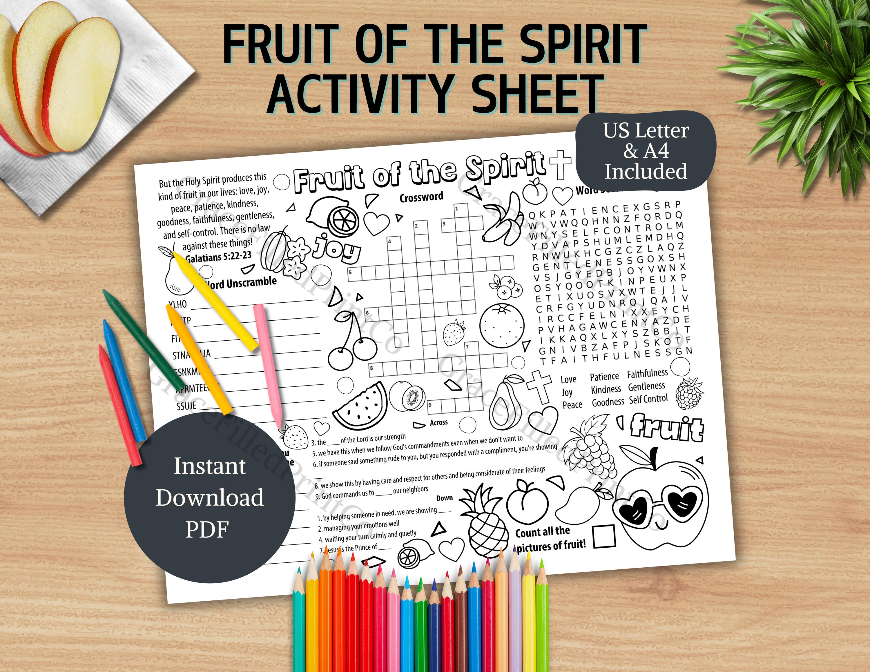 Fruit of the Spirit Activity Placemat Kids Biblical Printable Christian ...