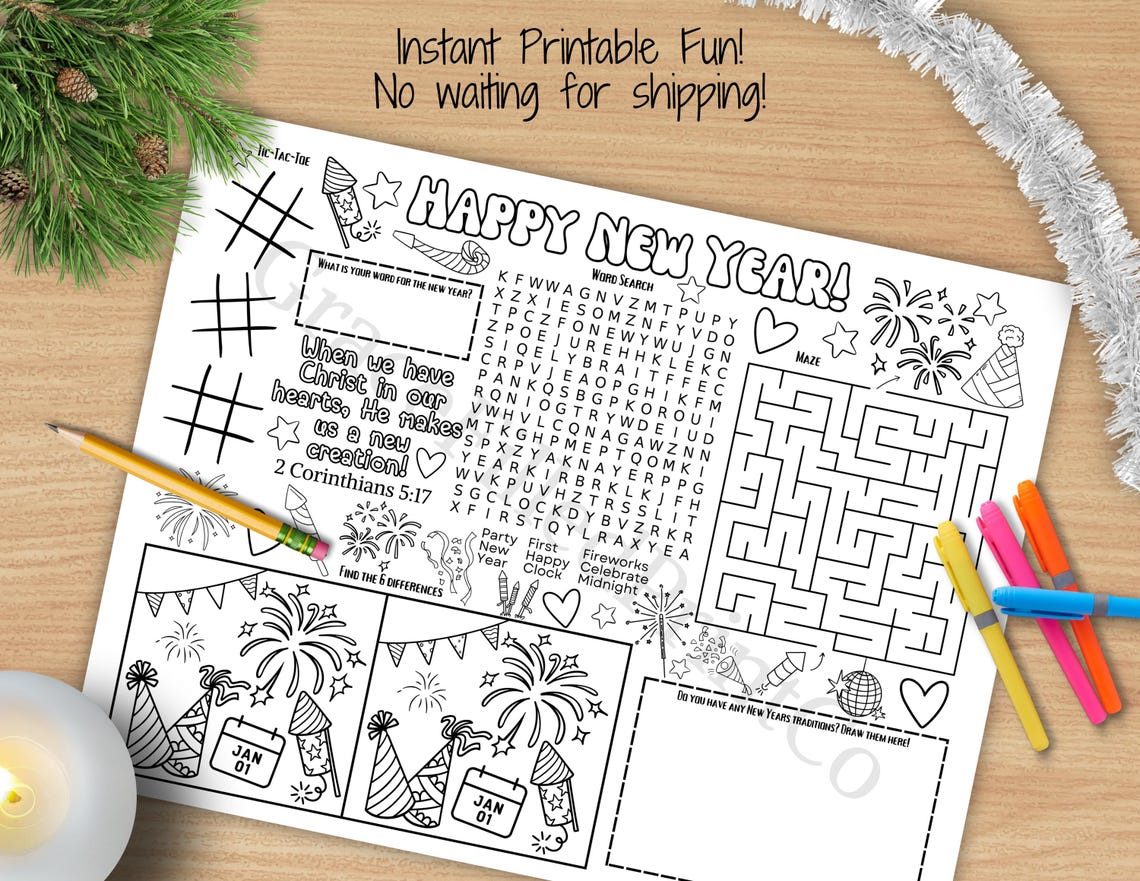 Word of the Year New Year Printable Activity Placemat Happy New Year ...