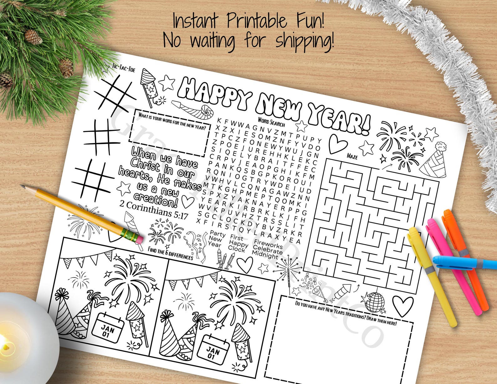 Word of the Year New Year Printable Activity Placemat Happy New Year ...