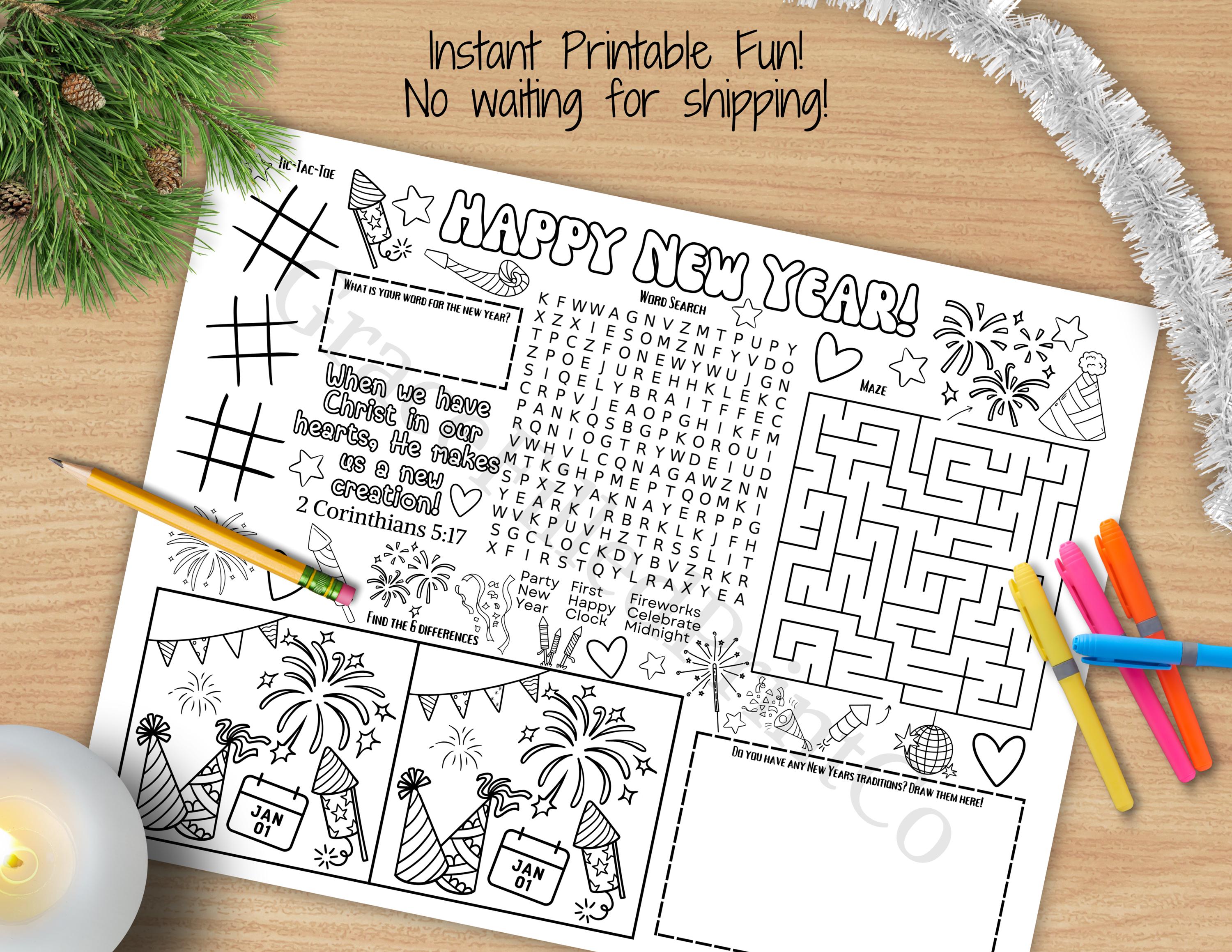 Word of the Year New Year Printable Activity Placemat Happy New Year ...
