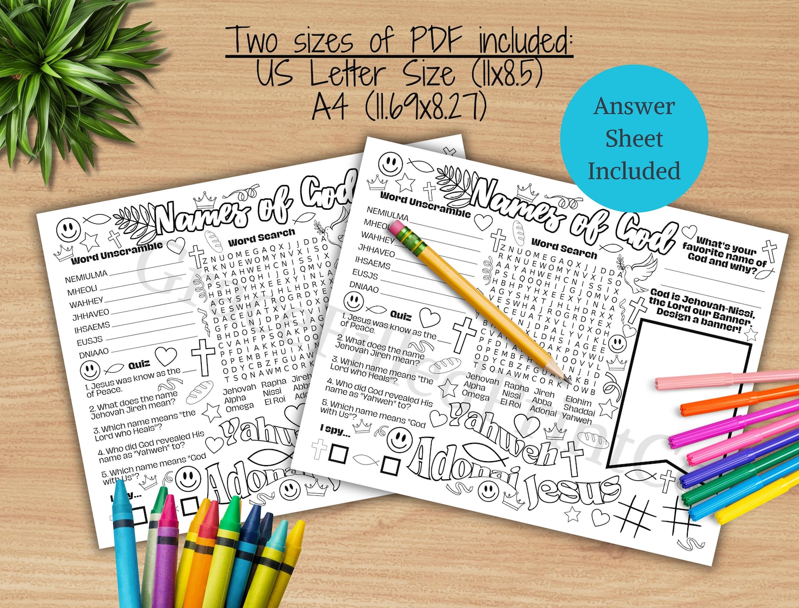 Names of God Activity Placemat: Bible Lesson Printable, Sunday School ...