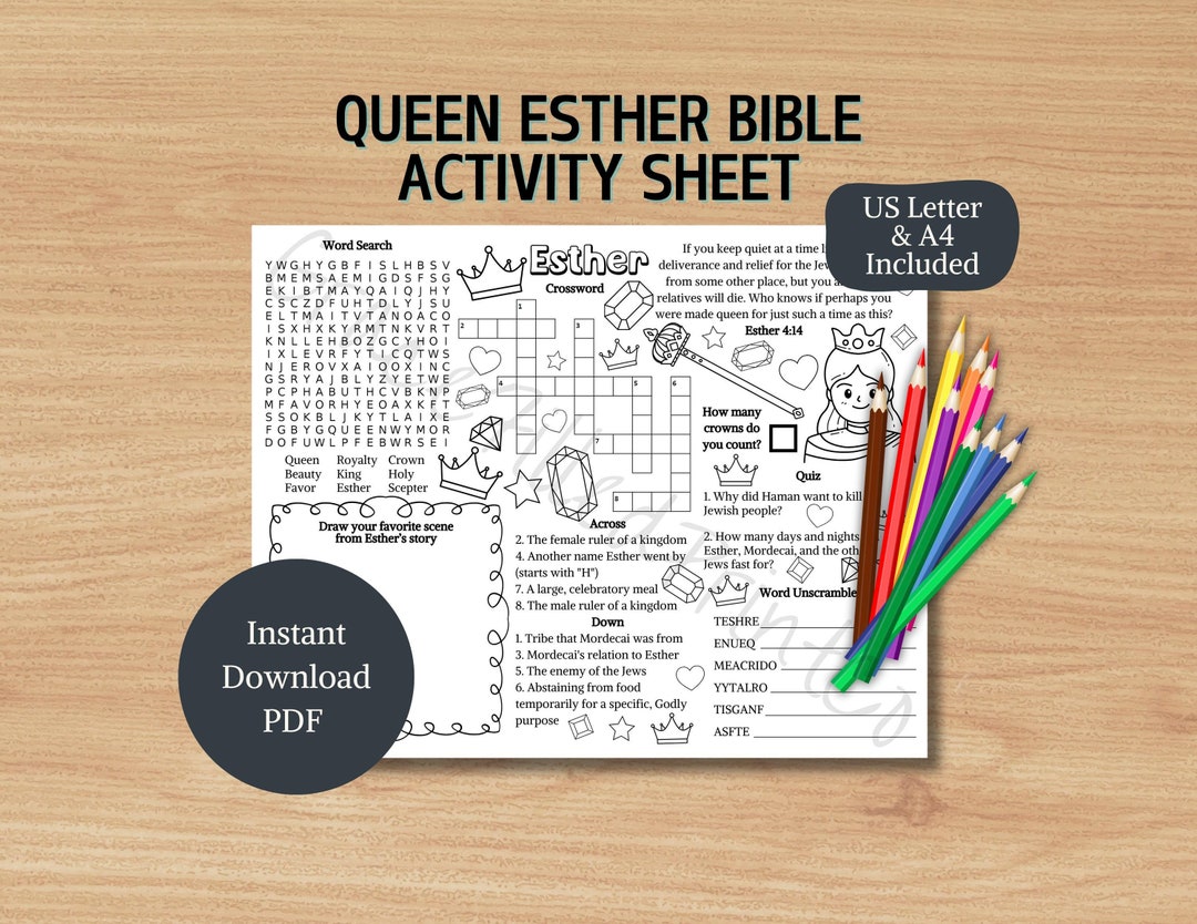 Queen Esther Activity Sheet Christian Page Biblical Educational ...
