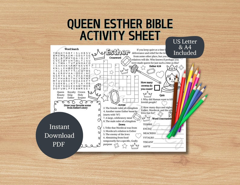 Queen Esther Activity Sheet Christian Page Biblical Educational ...