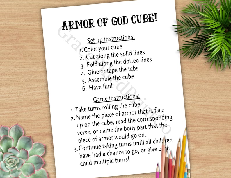 Armor of God Cube Printable Activity Bible Coloring Page Sunday School ...