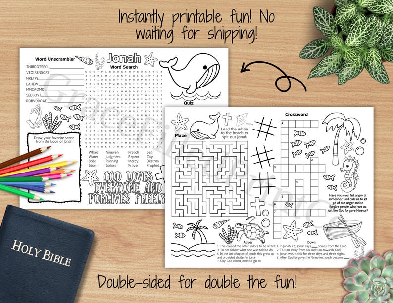Jonah and the Whale Activity Placemat Christian Printable Activities ...
