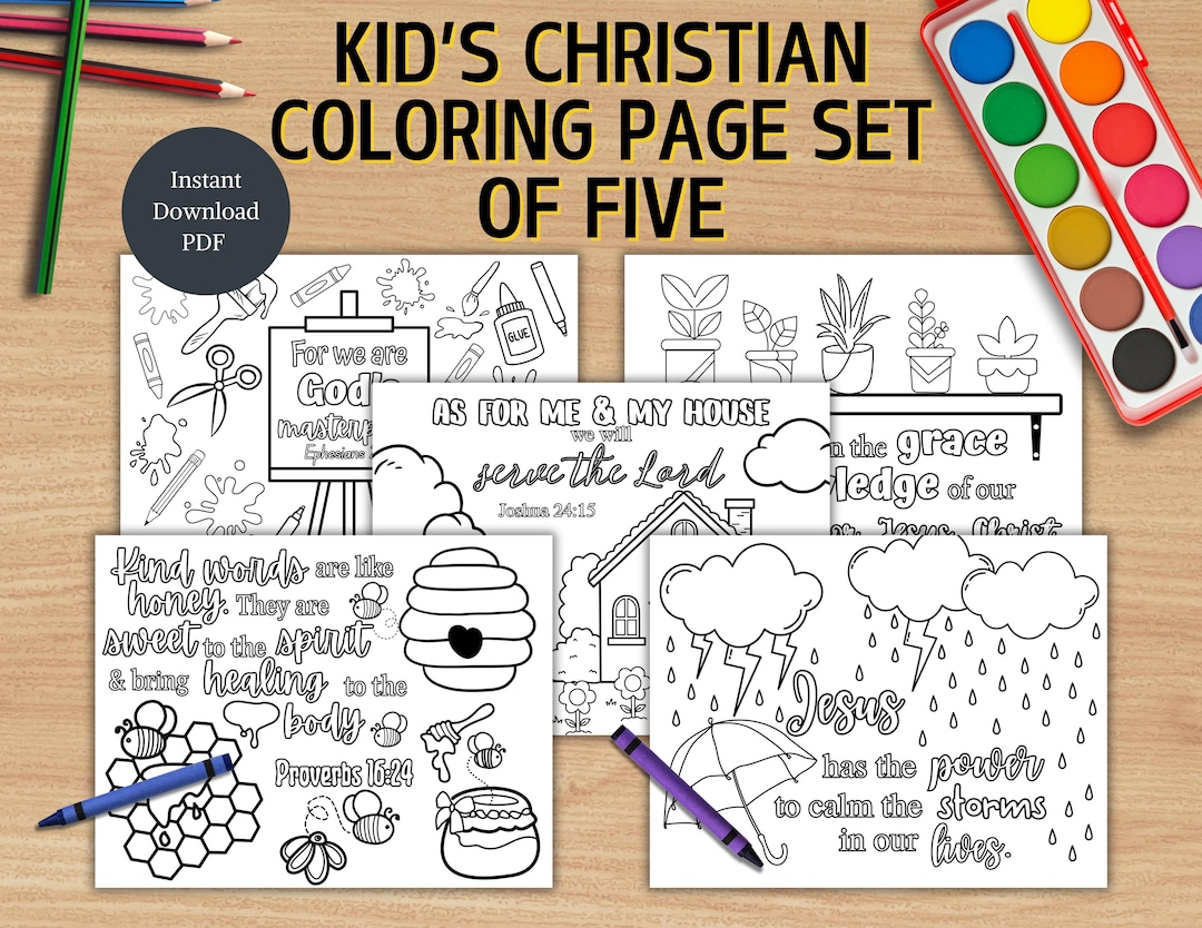 Christian Coloring Sheets for Kids Set of 5 Bible Verse Coloring ...