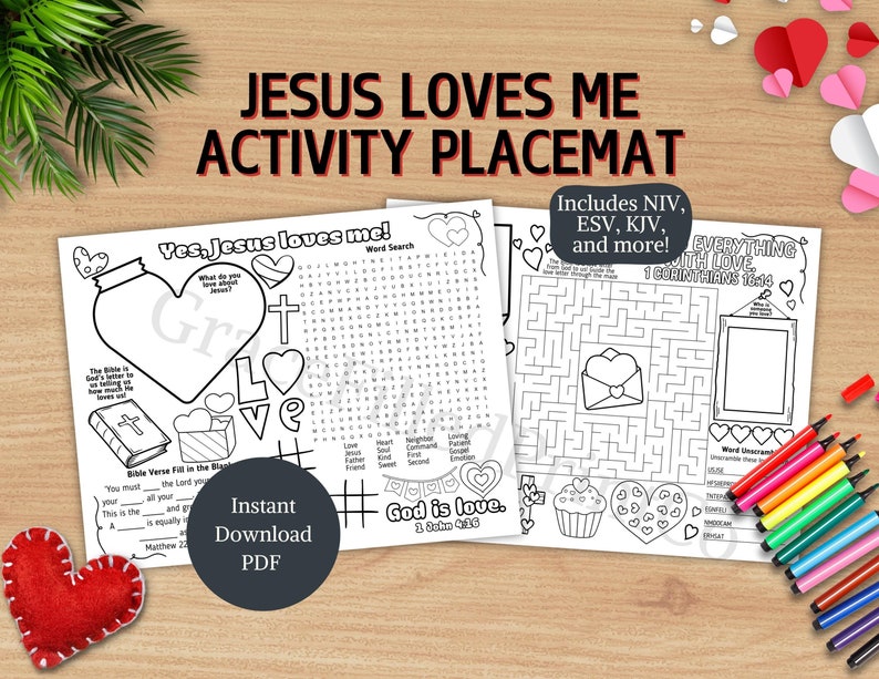 Jesus Loves Me Activity Placemat Christian Activity Sheet Biblical ...