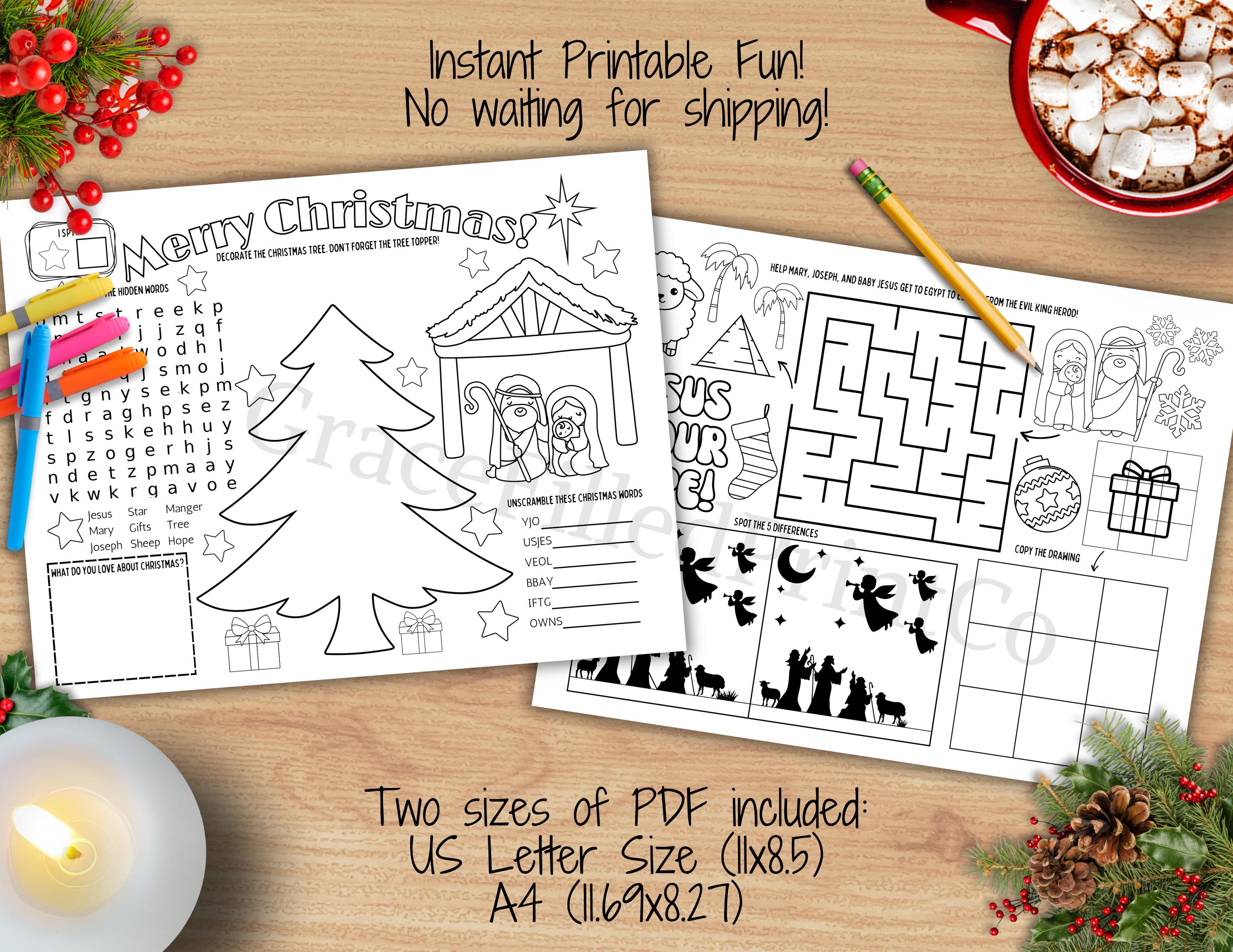 Christian Christmas Activity Placemat for Kids Biblical Holiday ...
