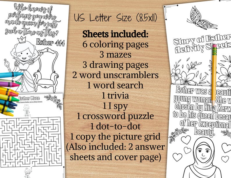 Queen Esther Activity Pages Set of 20 Christian Printable Activities ...