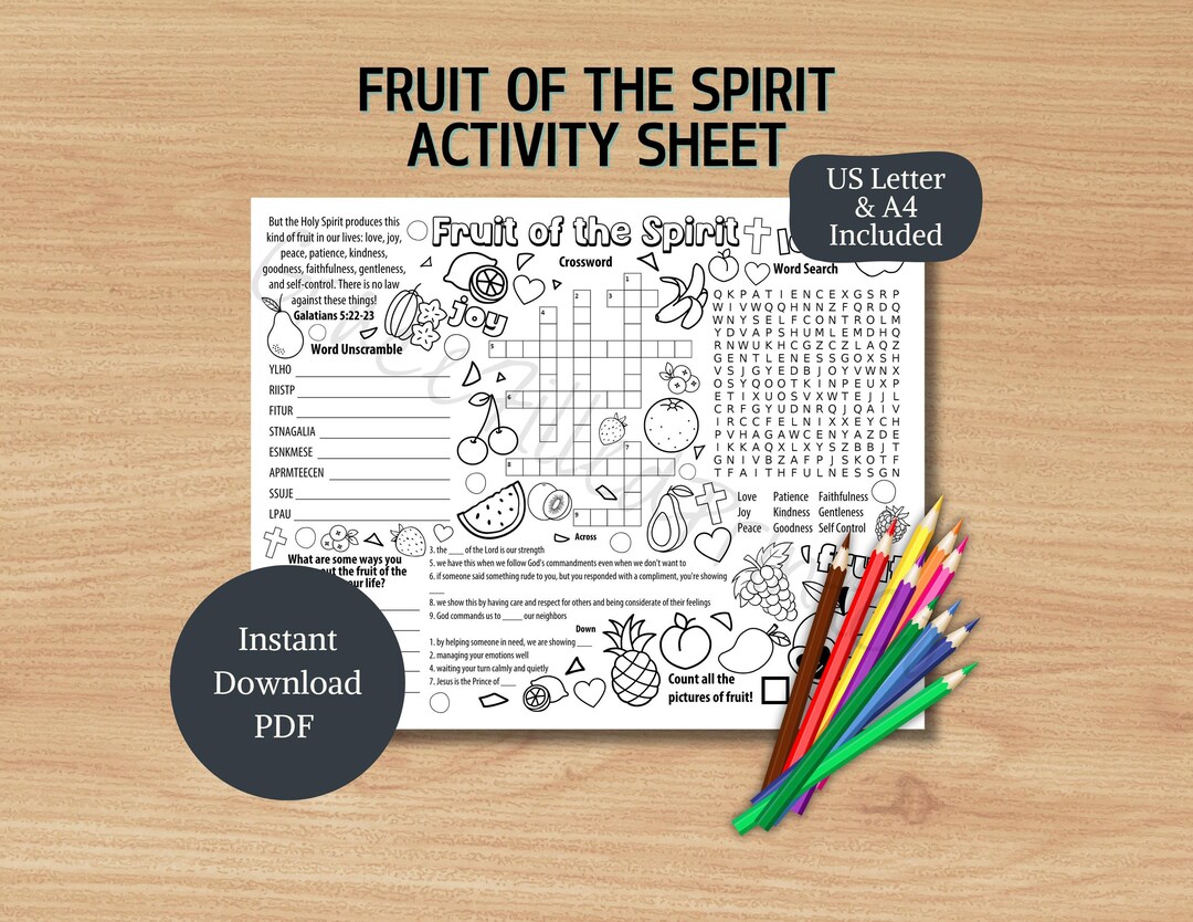 Fruit of the Spirit Activity Placemat Kids Biblical Printable Christian ...
