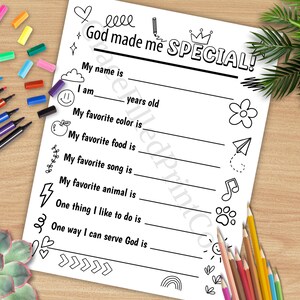 God Made Me Special Page Christian All About Me Sheet Biblical Craft ...