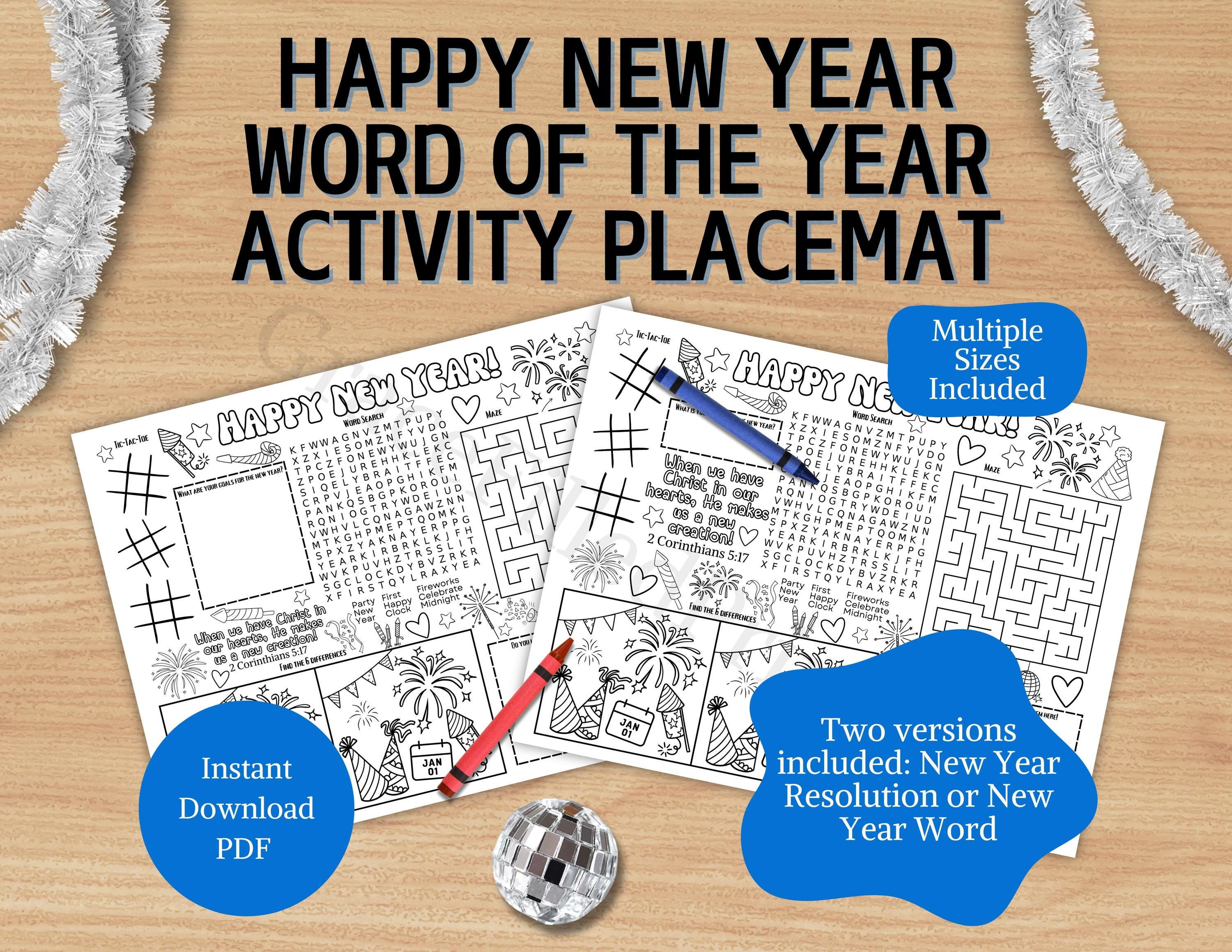 Word of the Year New Year Printable Activity Placemat Happy New Year ...