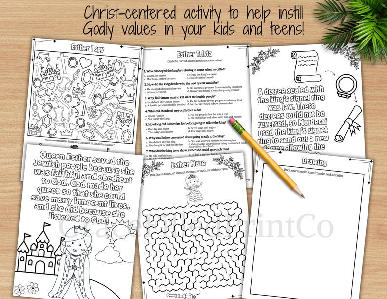 Queen Esther Activity Pages Set of 20 Christian Printable Activities ...