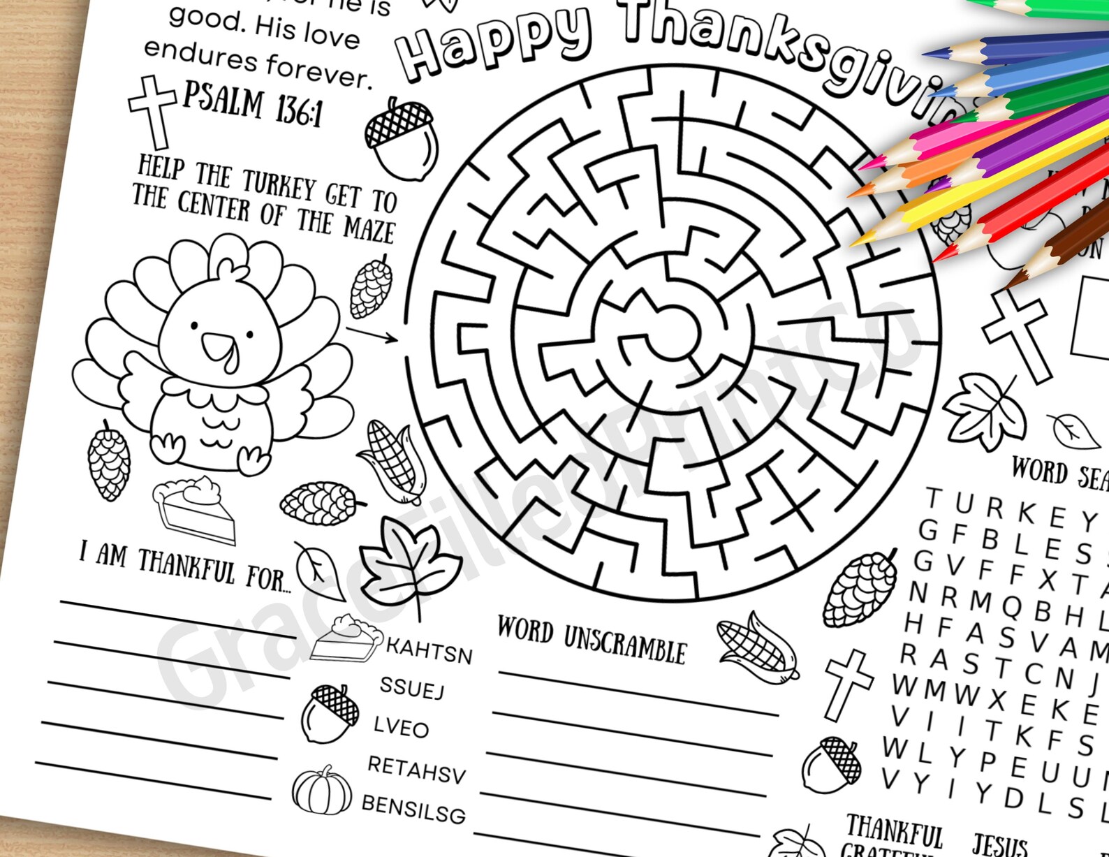 Christian Thanksgiving Activity Placemat: Sunday School Thankfulness ...