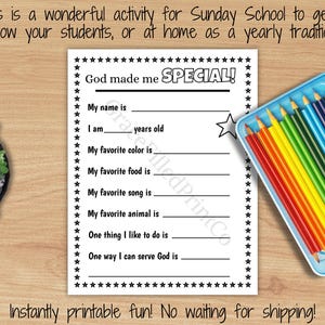Christian All About Me Sheet: God Made Me Special - Sunday School ...