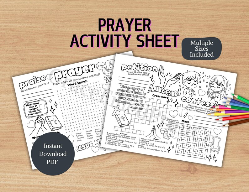 Prayer Educational Activity Placemat for Kids and Teens Biblical ...